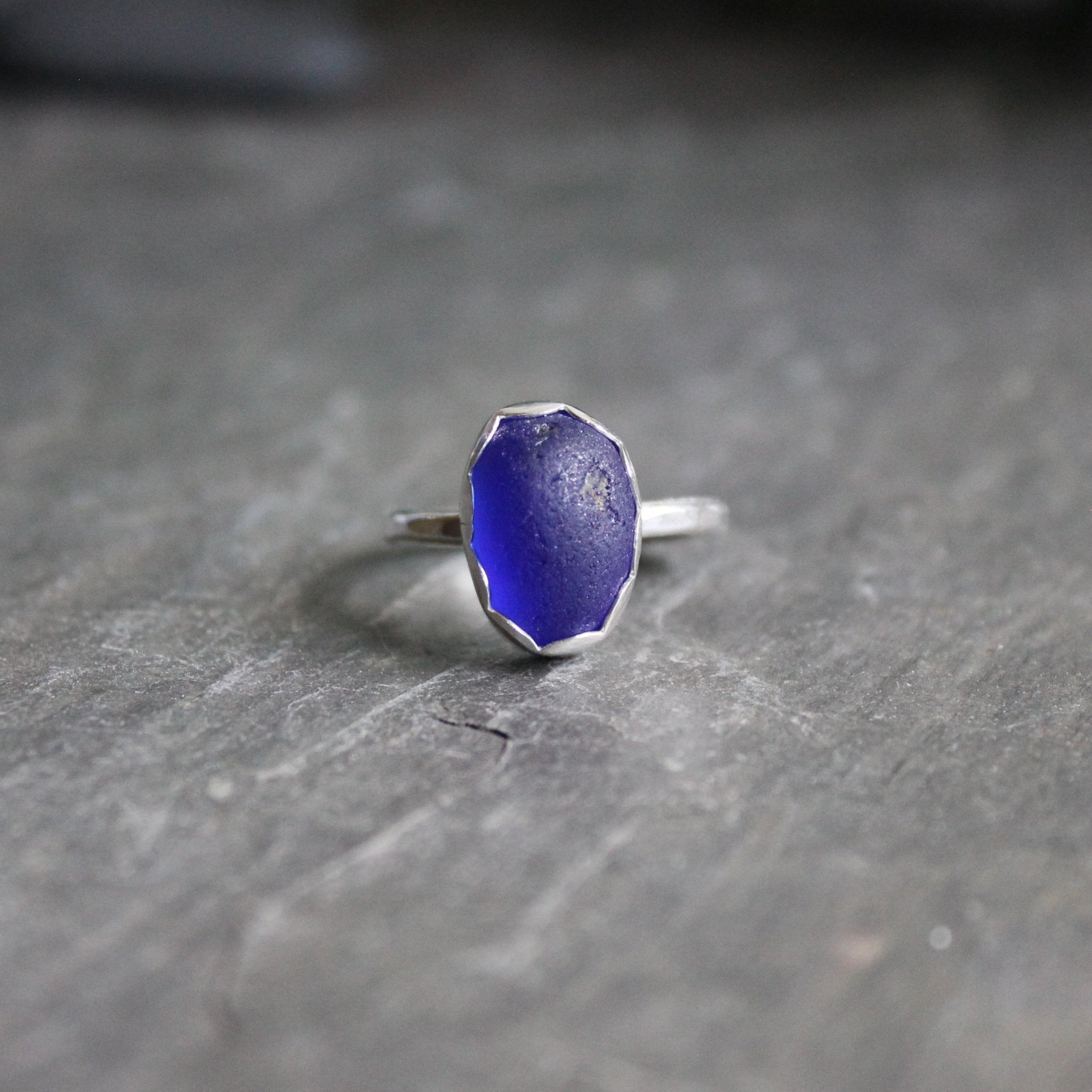 Cobalt Blue Sea Glass Ring | Handmade Sterling Silver Size 6¼ | Accent ...