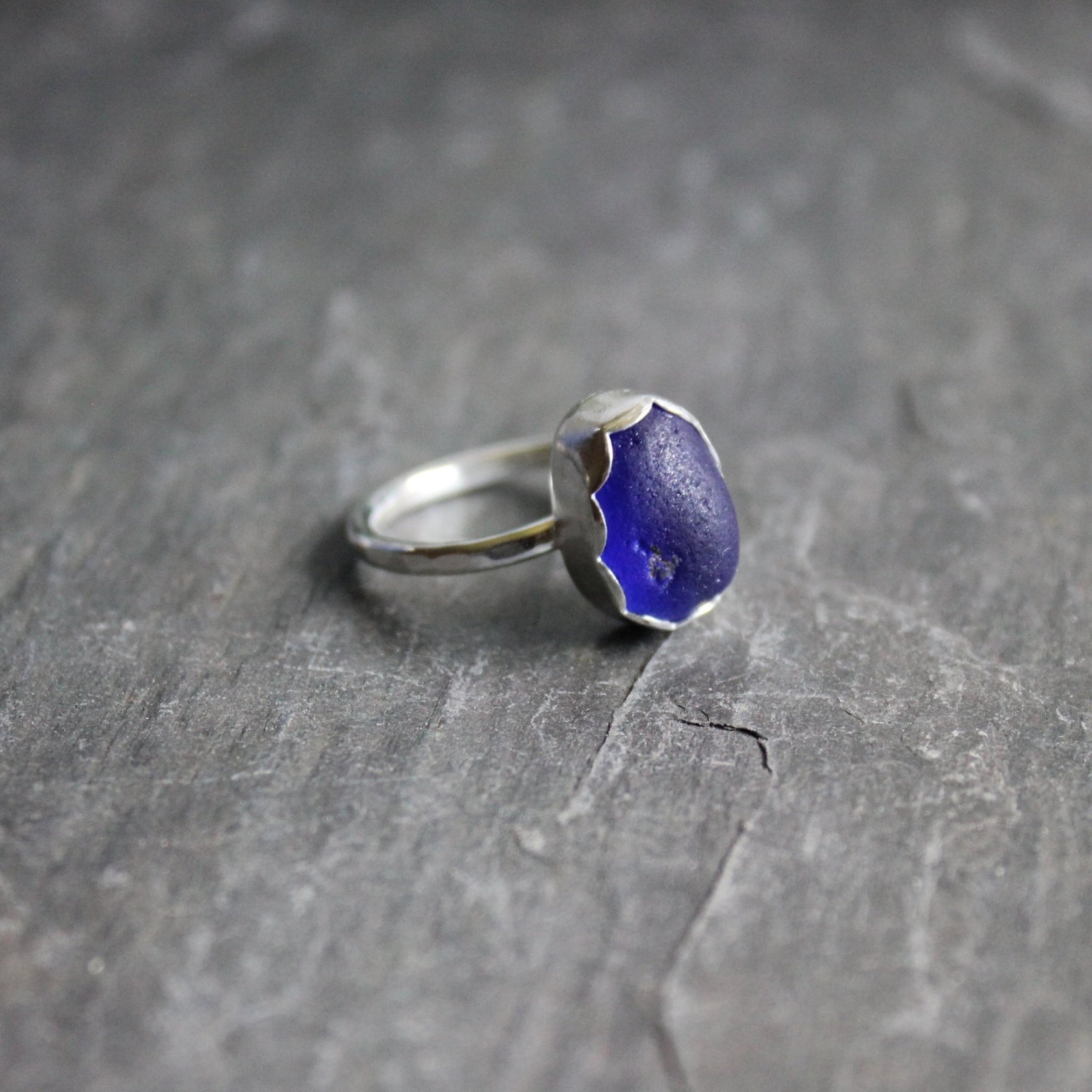 Cobalt Blue Sea Glass Ring | Handmade Sterling Silver Size 6¼ | Accent ...